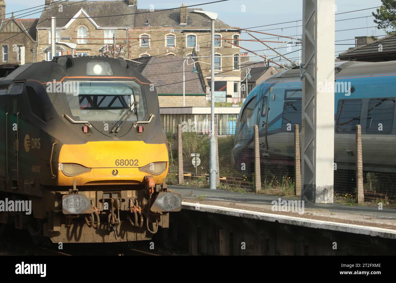 DRS class 68 diesel electric loco, 68002 Intrepid, in Carnforth station ...