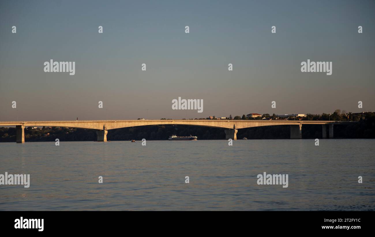 Serbia - View of Pupin Bridge (Pupinov Most) spanning the Danube River ...