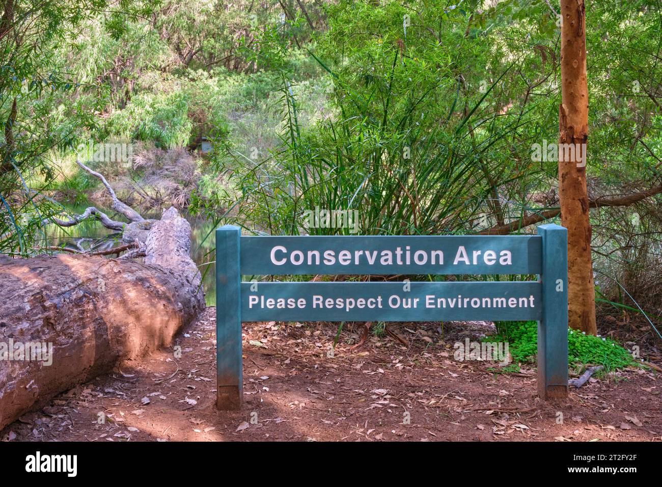 A sign next to the river in Margaret River indicating a conservation ...