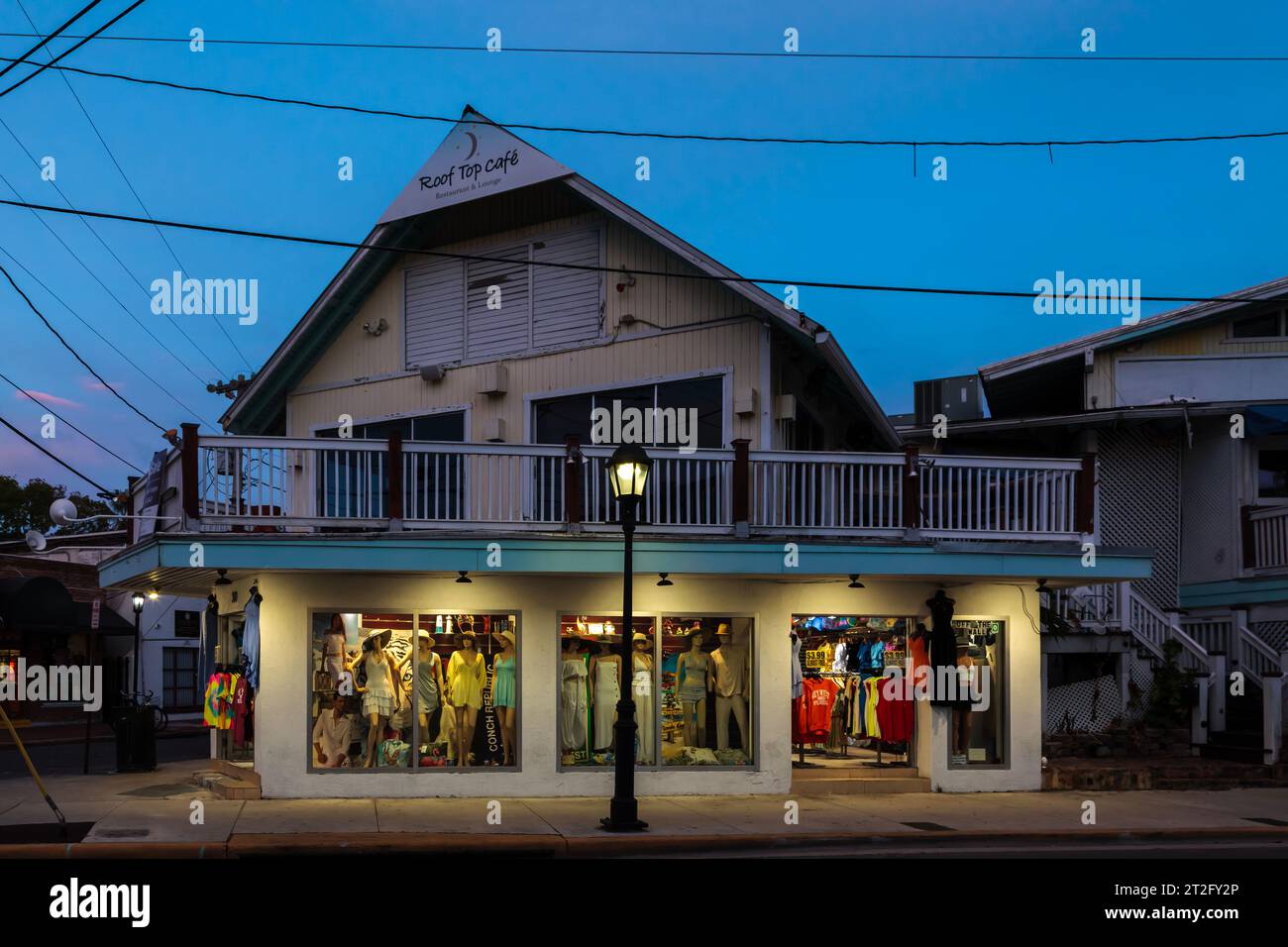 Old Town Key West: typical old town building illuminated at dusk Stock ...
