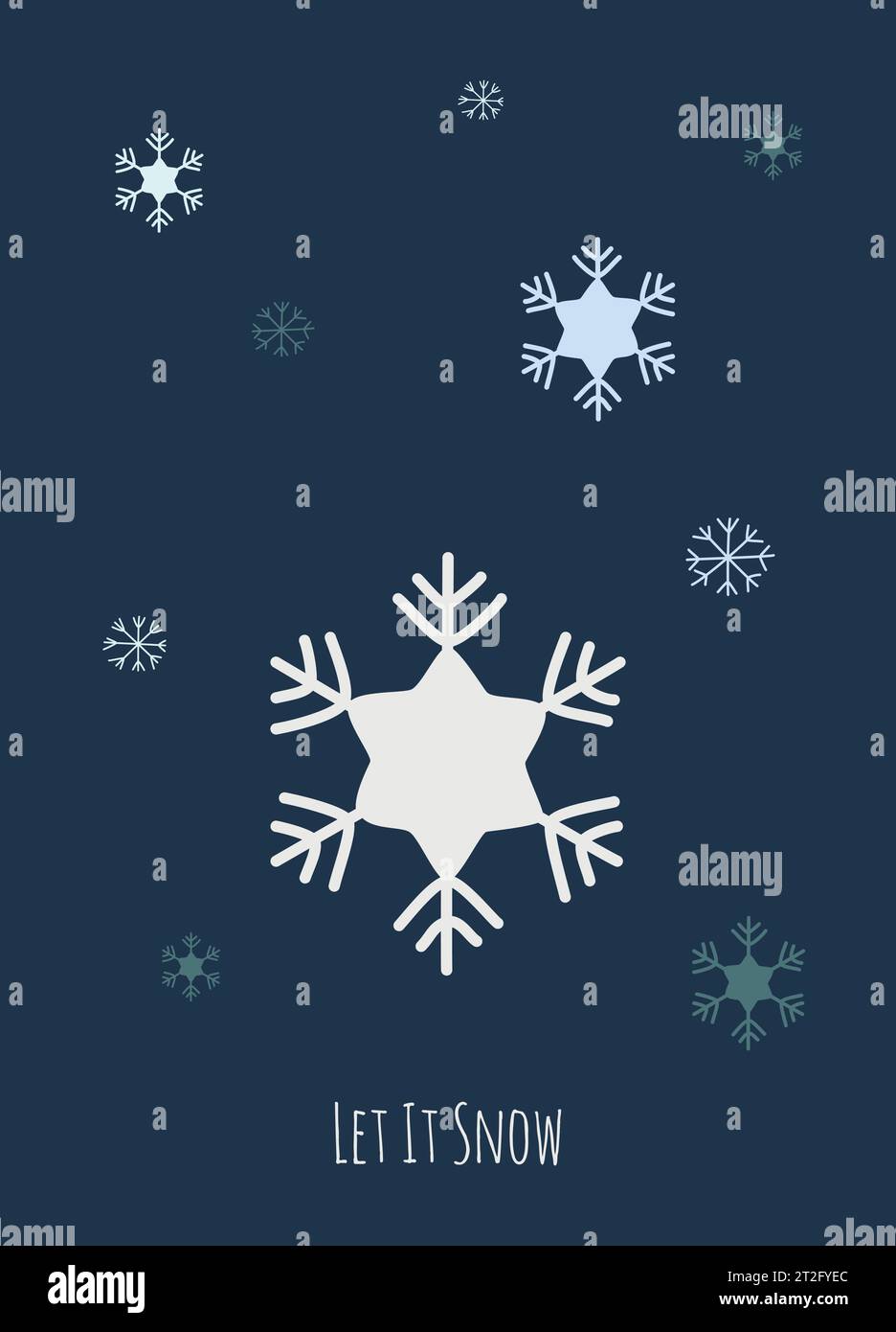 Christmas greeting card with snowflakes in different colors, blue ...