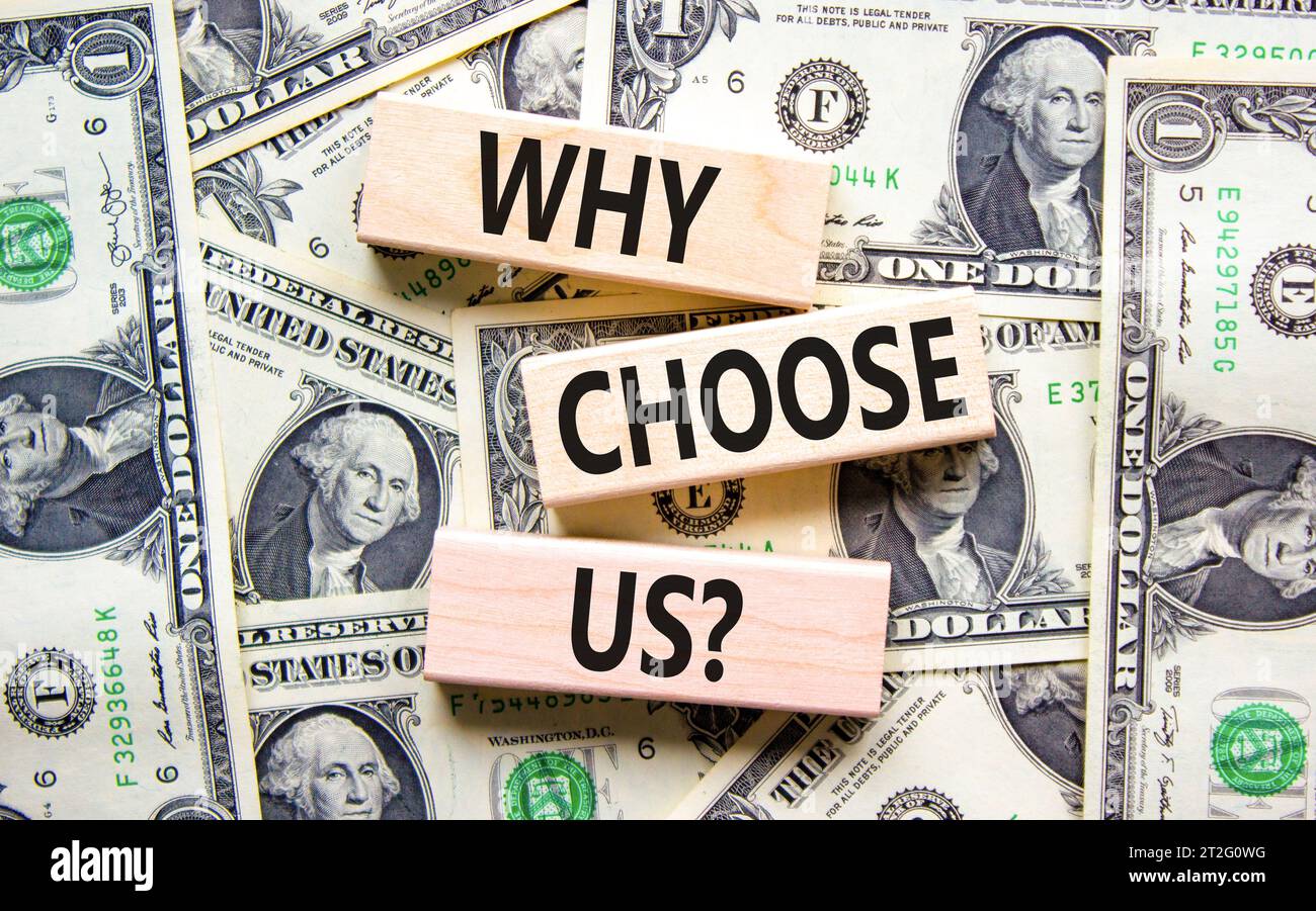 Why choose us symbol. Concept word Why choose us on beautiful wooden ...
