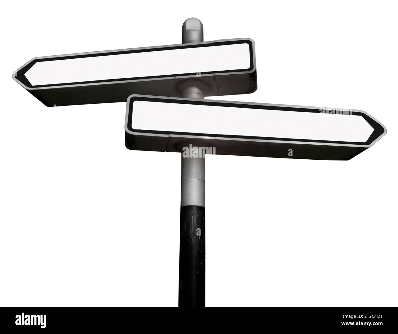 Two blank direction signs, one pointing left and the other one ...