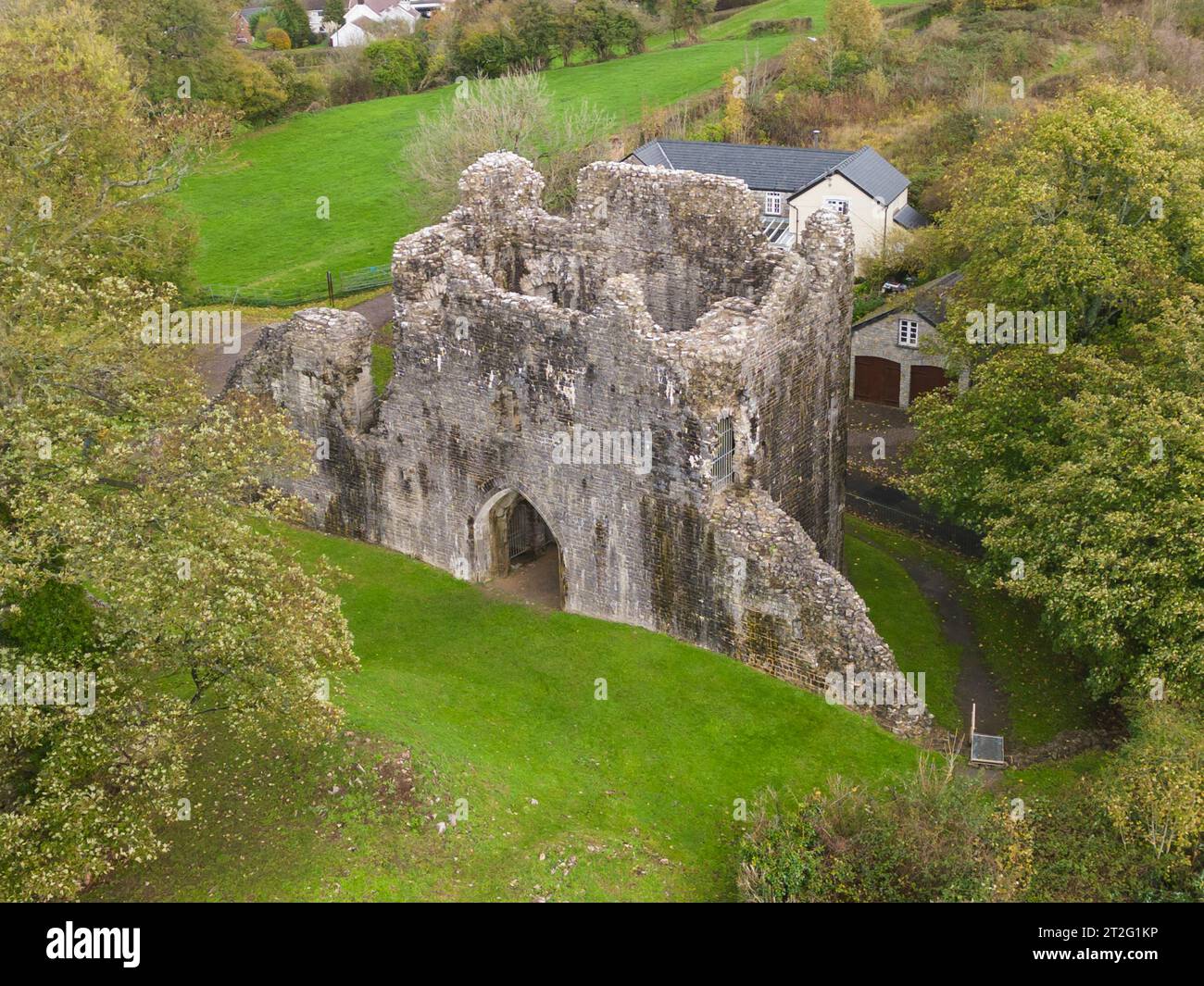 Aerial view of St Quentin's Castle or St Quintins Castle , Llanblethian ...