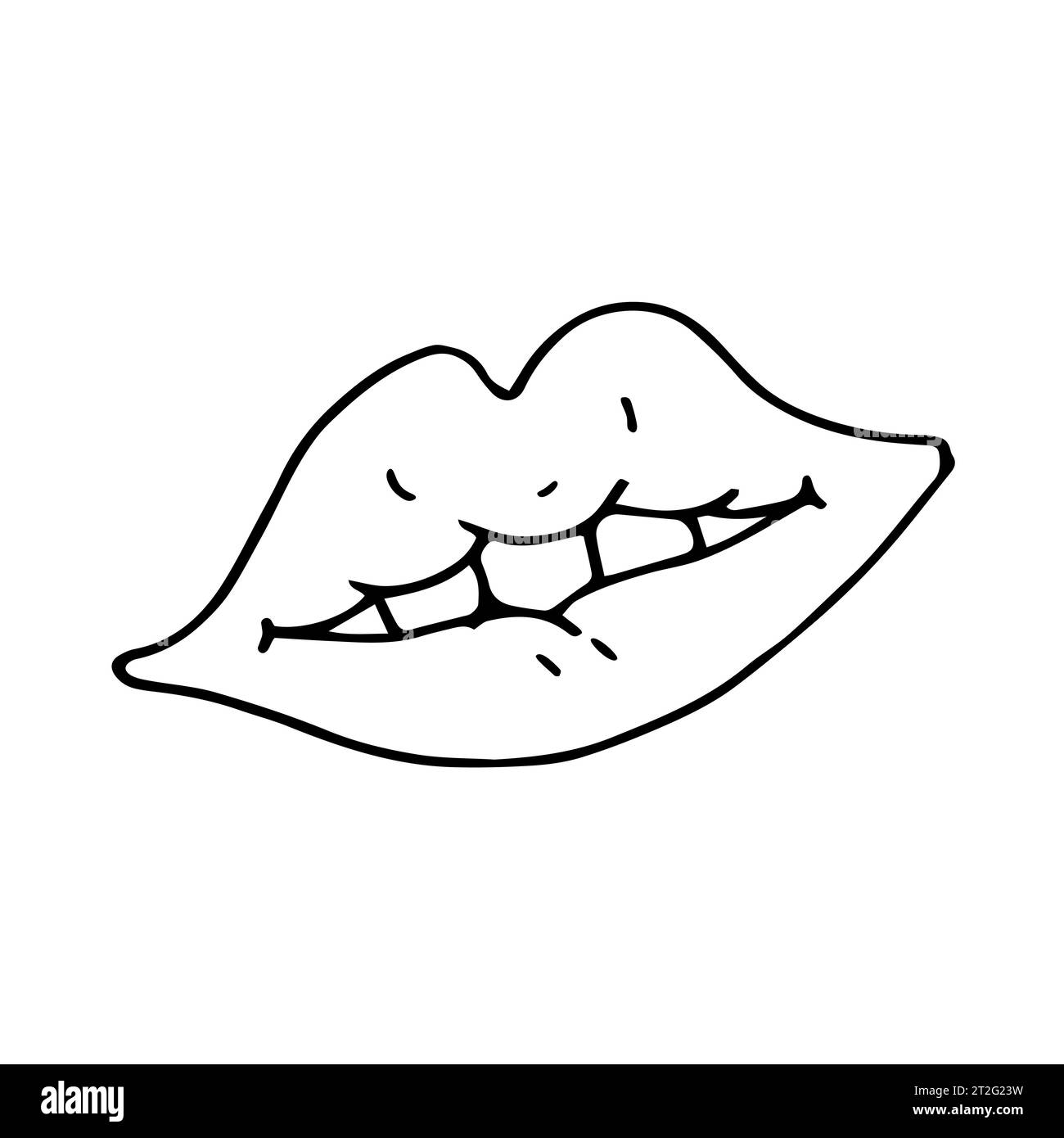 Hand drawn female lips. Doodle sketch of smile. Isolated vector ...