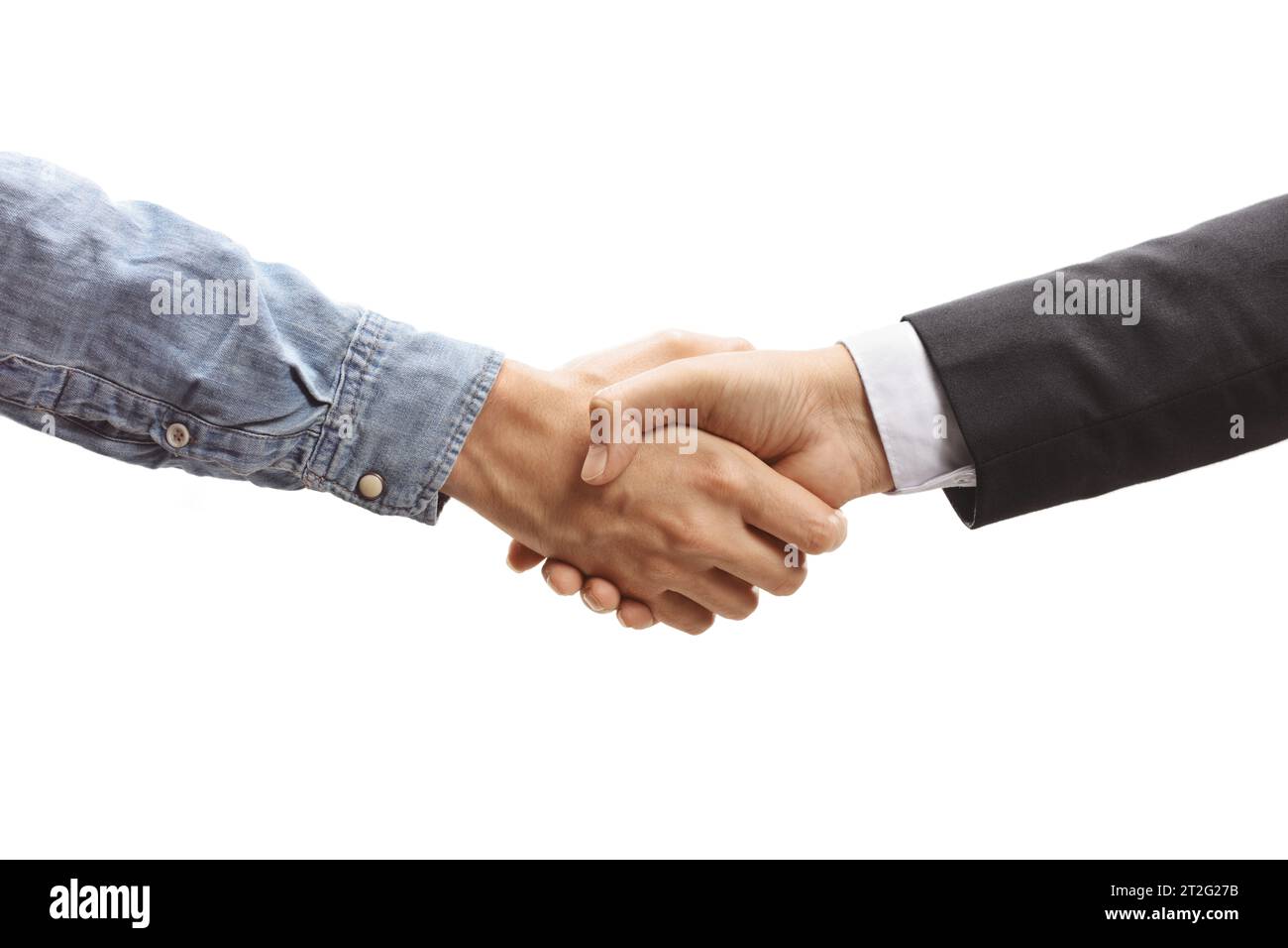 Salesman shaking hands with a customer isolated on white background ...