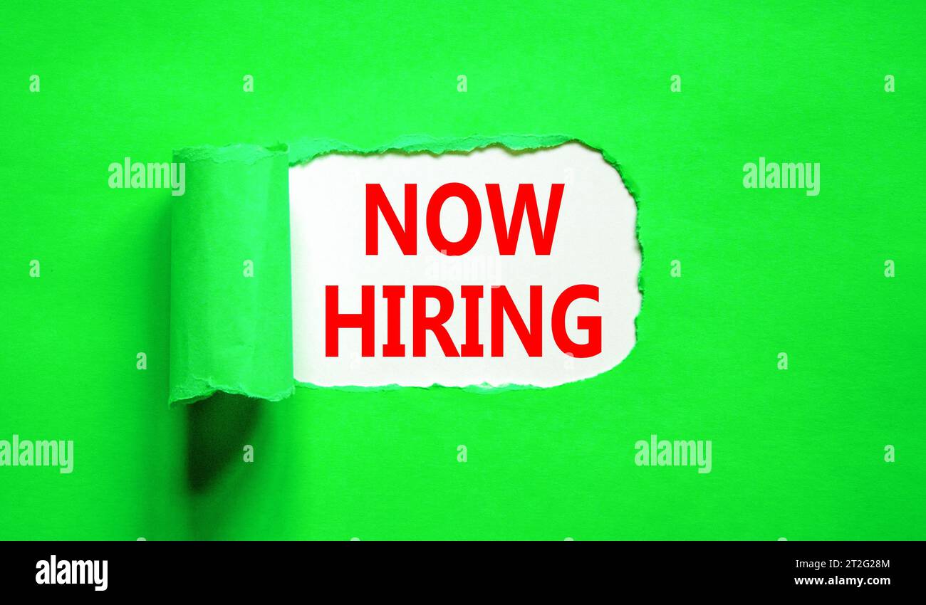 Now hiring symbol. Concept words Now hiring on beautiful white paper ...