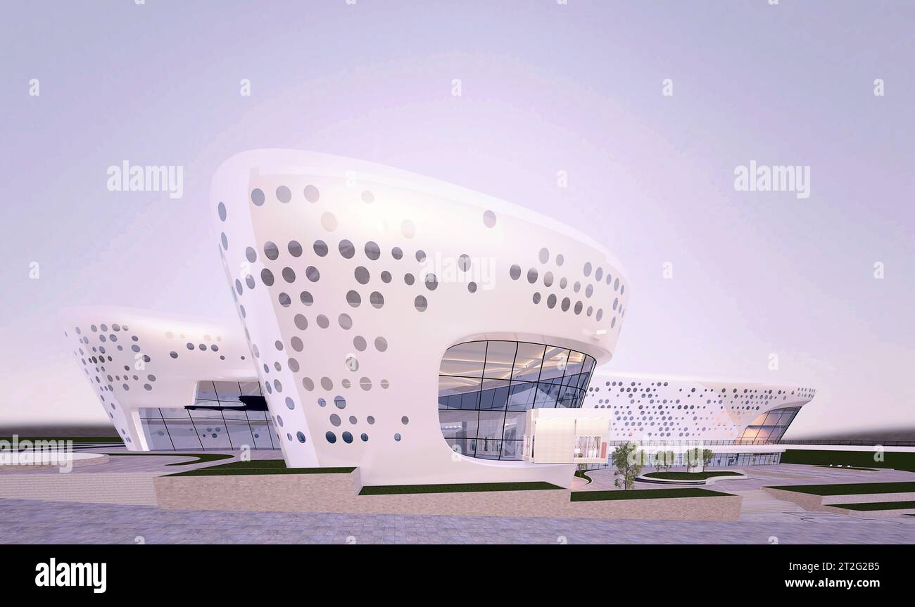 Modern shopping mall exterior view, 3d rendering Stock Photo - Alamy