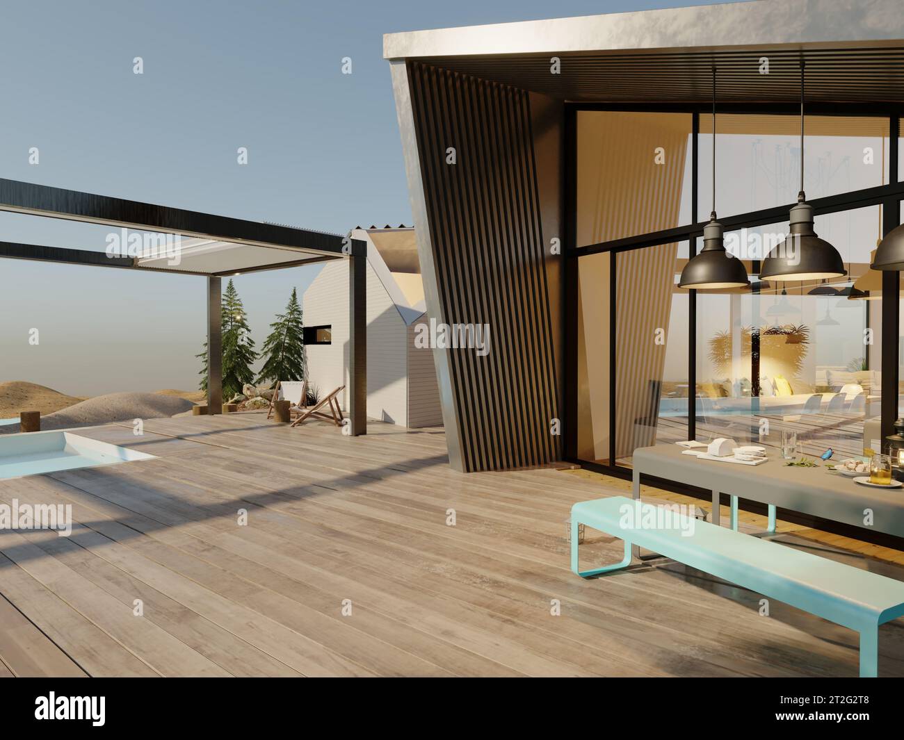 Modern aluminum pergola, 3d rendering Stock Photo - Alamy