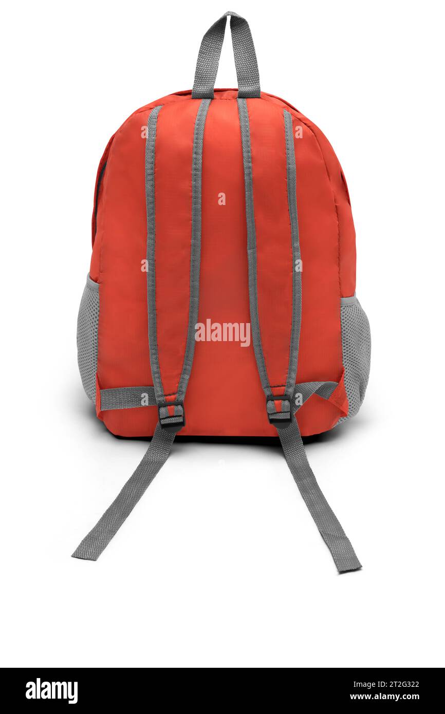 blank red backpack with zipper and shoulder straps isolated on white ...