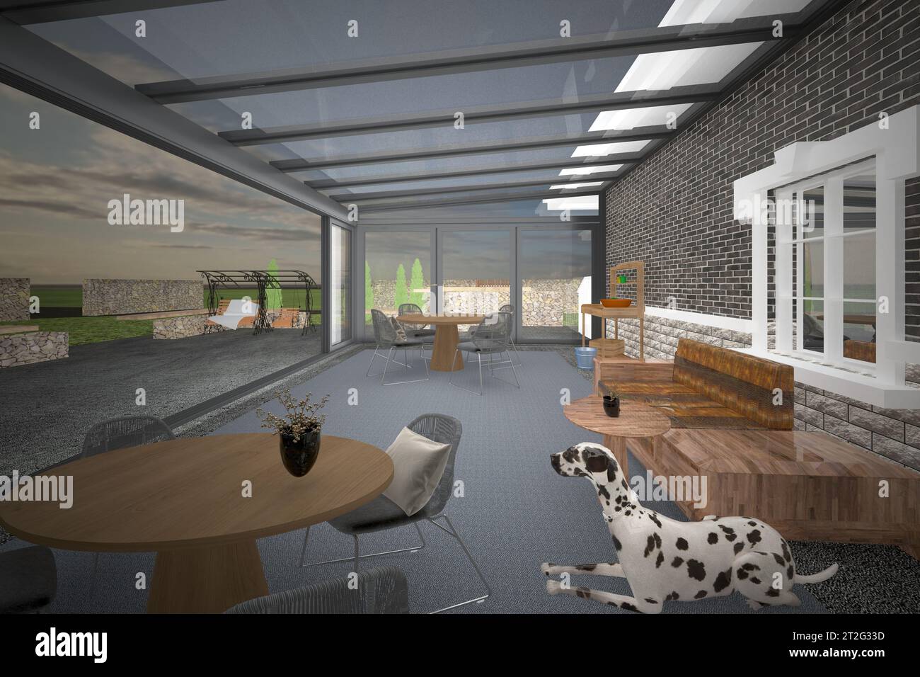 Modern aluminum pergola, 3d rendering Stock Photo - Alamy