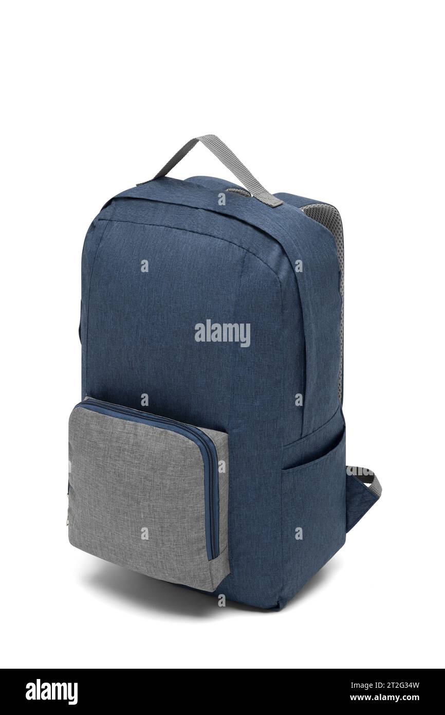 blank navy blue backpack with zipper and shoulder straps isolated on ...