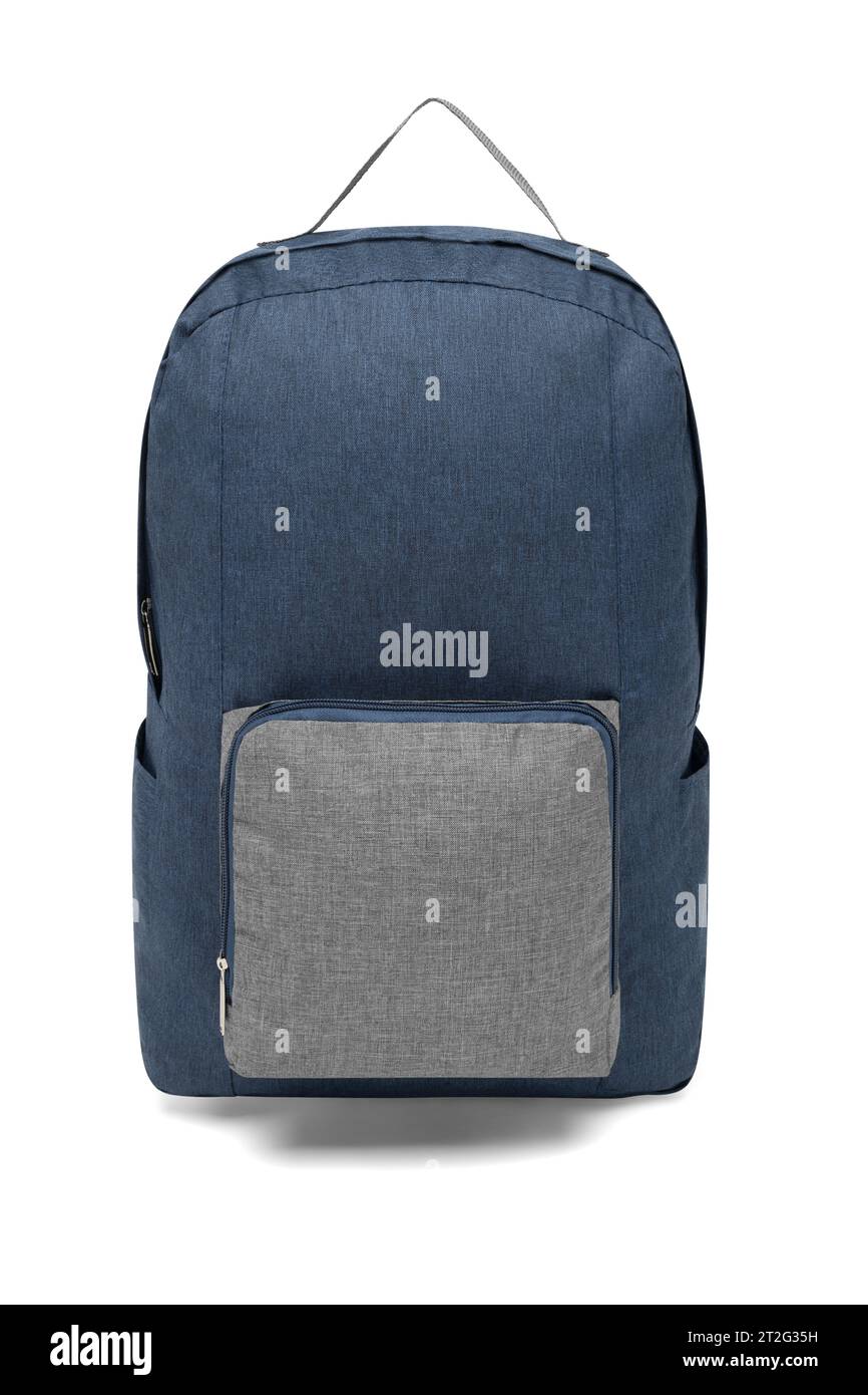 blank navy blue backpack with zipper and shoulder straps isolated on ...