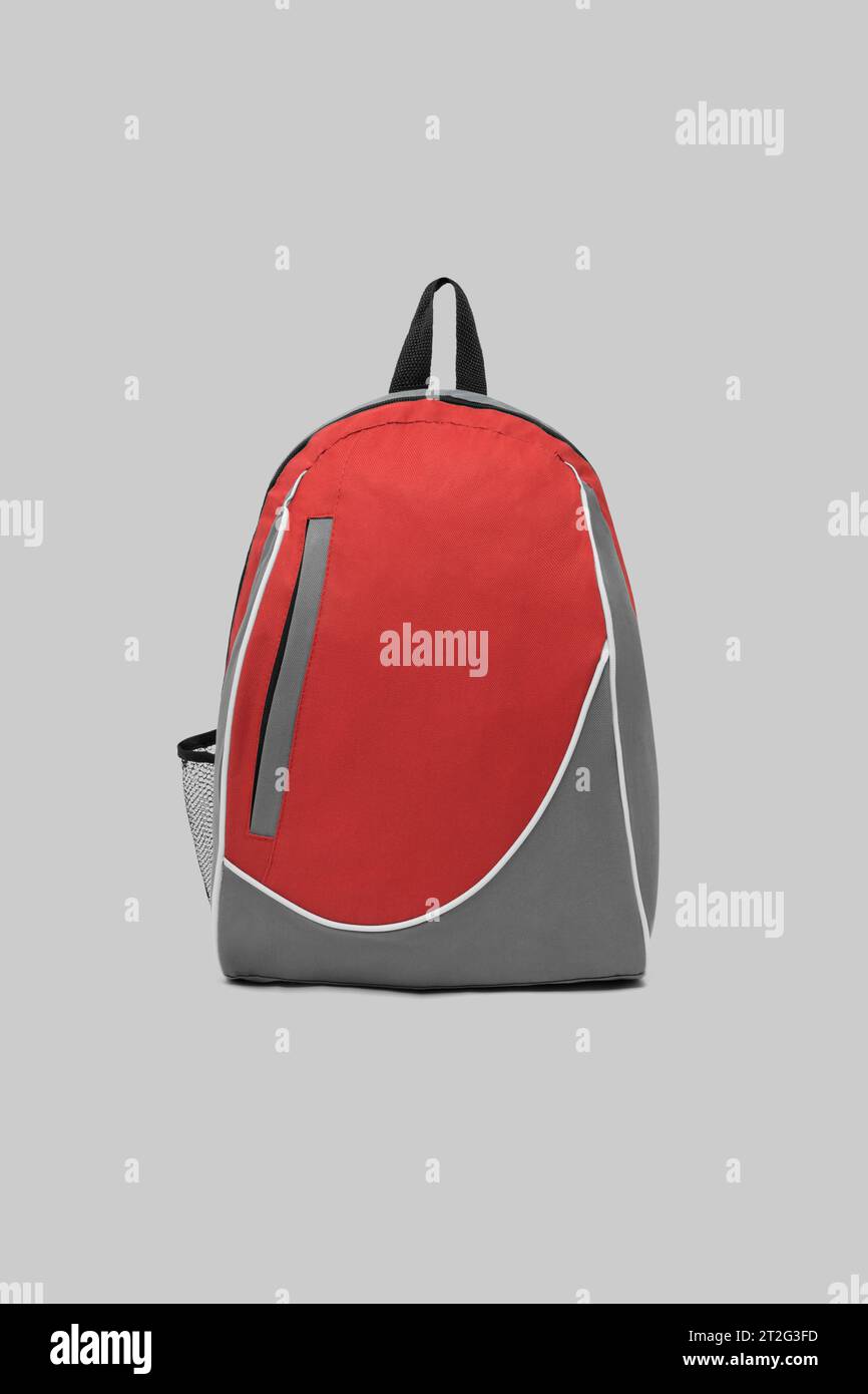 blank red backpack with zipper and shoulder straps isolated on white ...