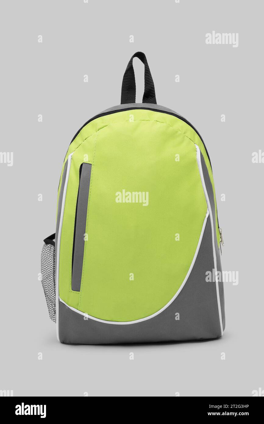 blank green backpack with zipper and shoulder straps isolated on white ...
