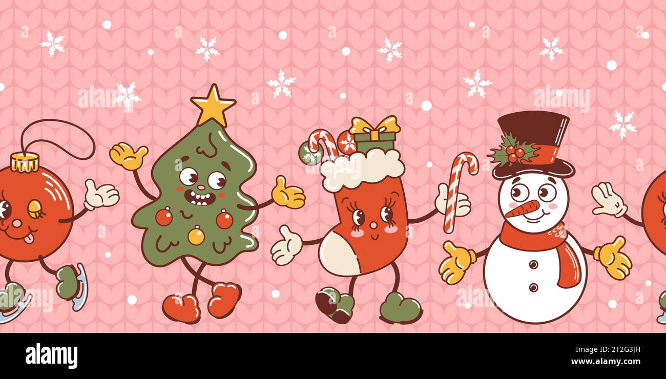 Snowman, Christmas tree and stocking and dancing, ball is skating. Cute ...