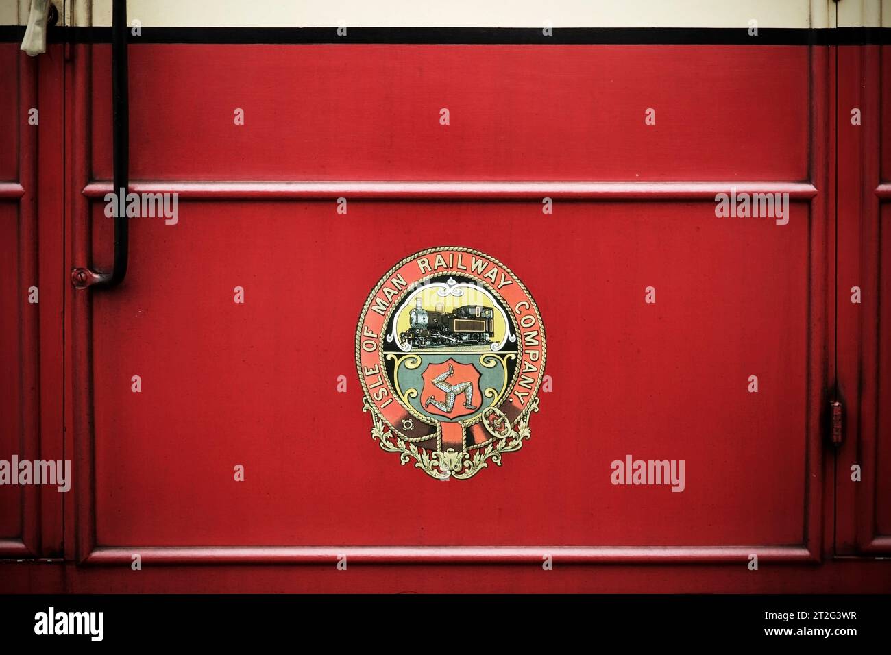 Isle of Man Railway Company crest on side of preserved railway carriage ...