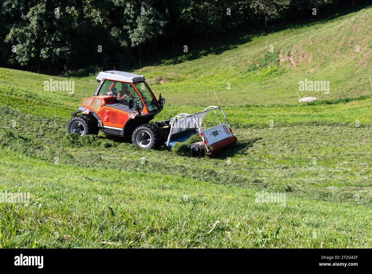 Metrac H9 hay turner at work, Appenzellerland Stock Photo - Alamy