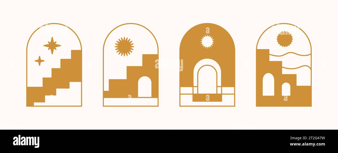 Abstract Landscape Set. Greek Stairs Architecture Stock Vector Image ...