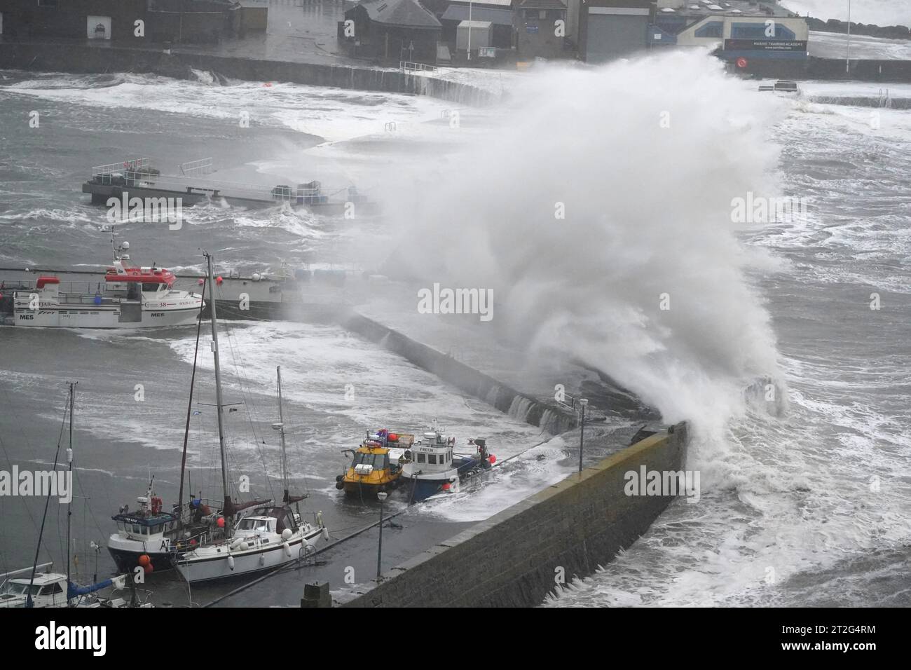 Waves at Stonehaven Harbour. The UK is bracing for heavy wind and rain ...