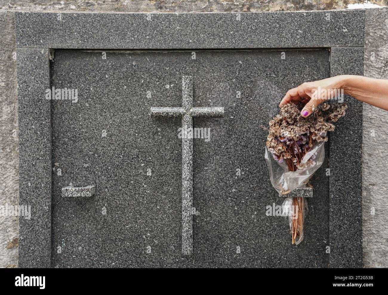 Female hand placing flowers hi-res stock photography and images - Alamy