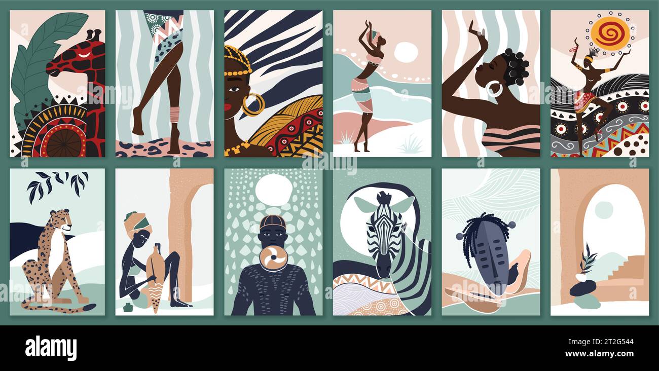 African ethnic themes, dances, traditional patterns, animals, and ...