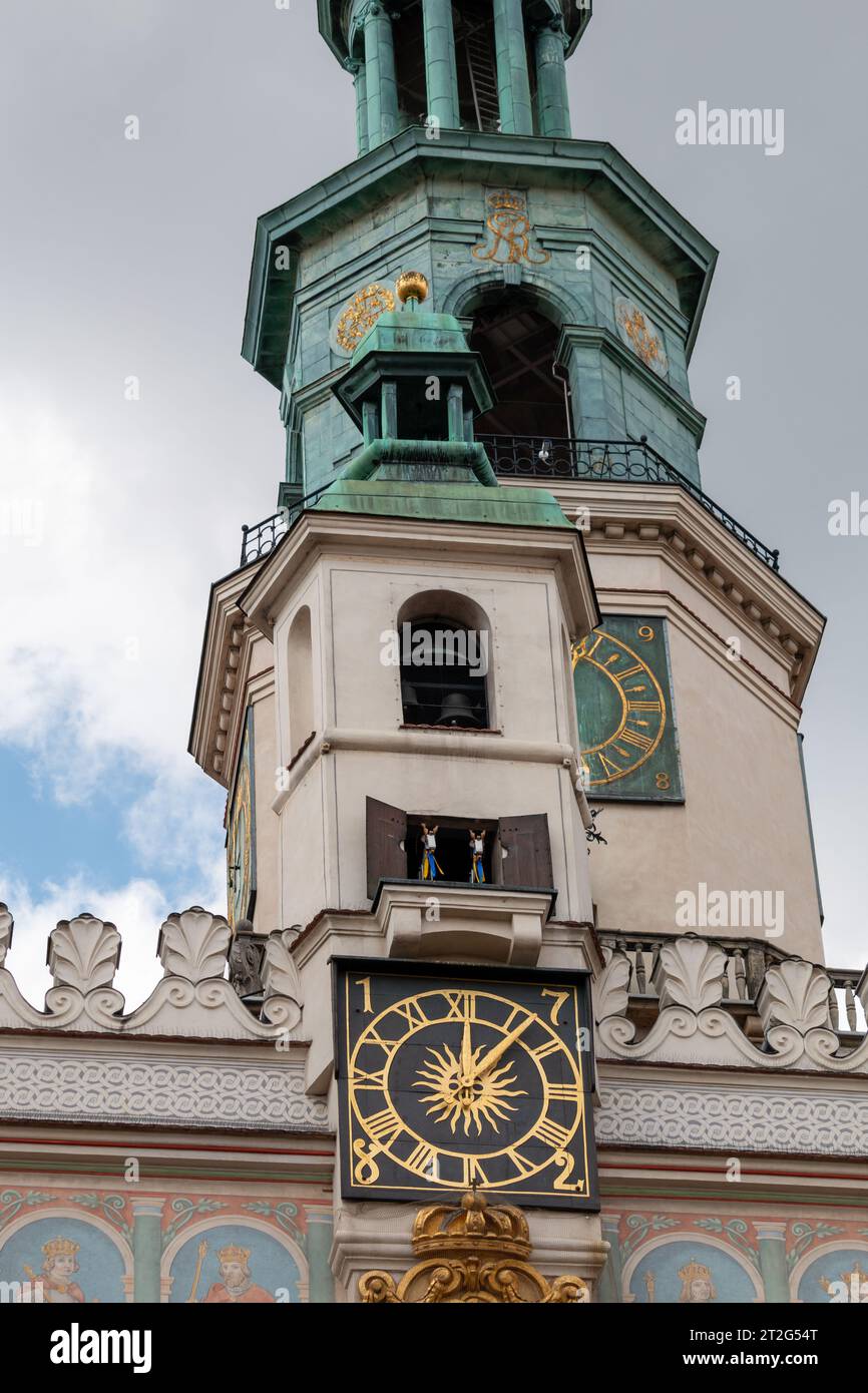 Mechanical goats headbutting in a daily performance at the Poznan town ...