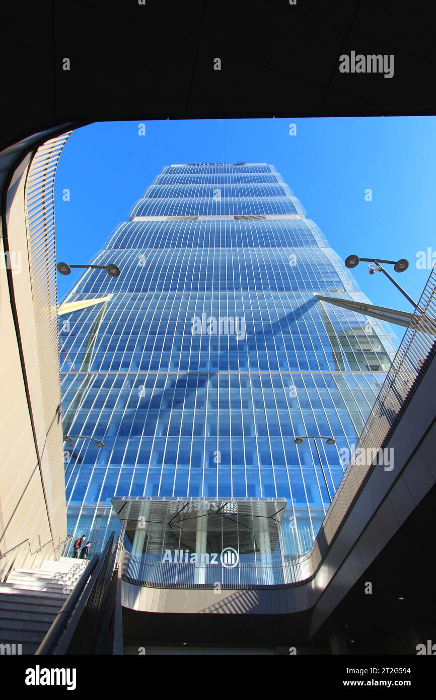Milan, Italy. An aperture inside the Tre Torri square shows the Isozaki ...