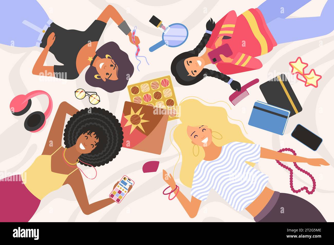 Happy home meeting of girls friends, hen party vector illustration ...