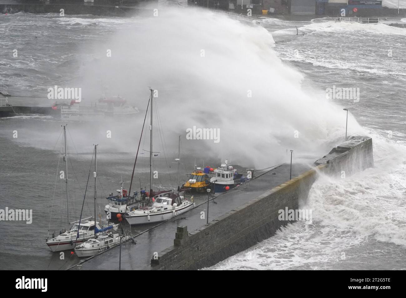 Waves at Stonehaven Harbour. The UK is bracing for heavy wind and rain ...