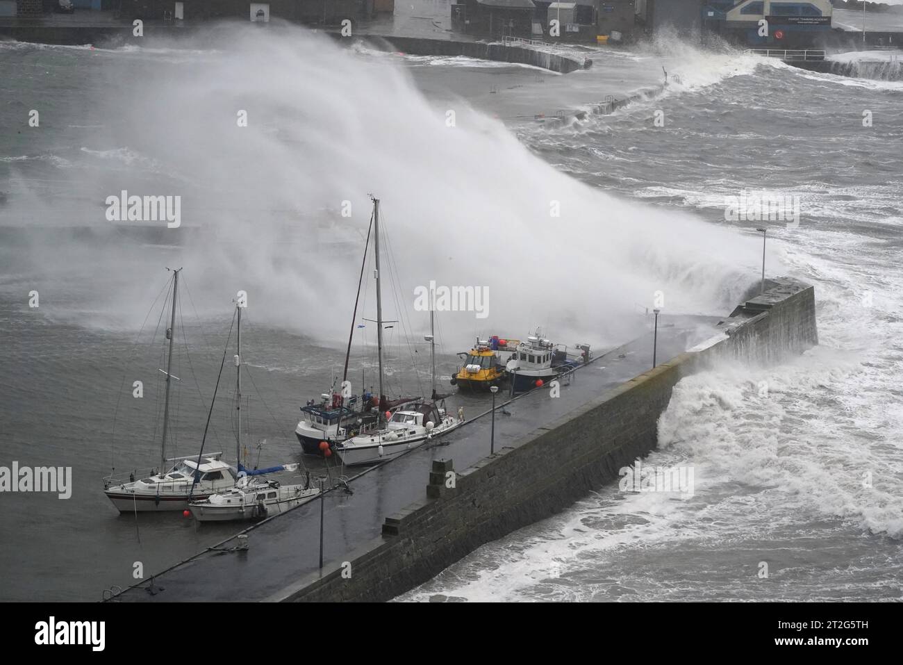 Waves at Stonehaven Harbour. The UK is bracing for heavy wind and rain ...