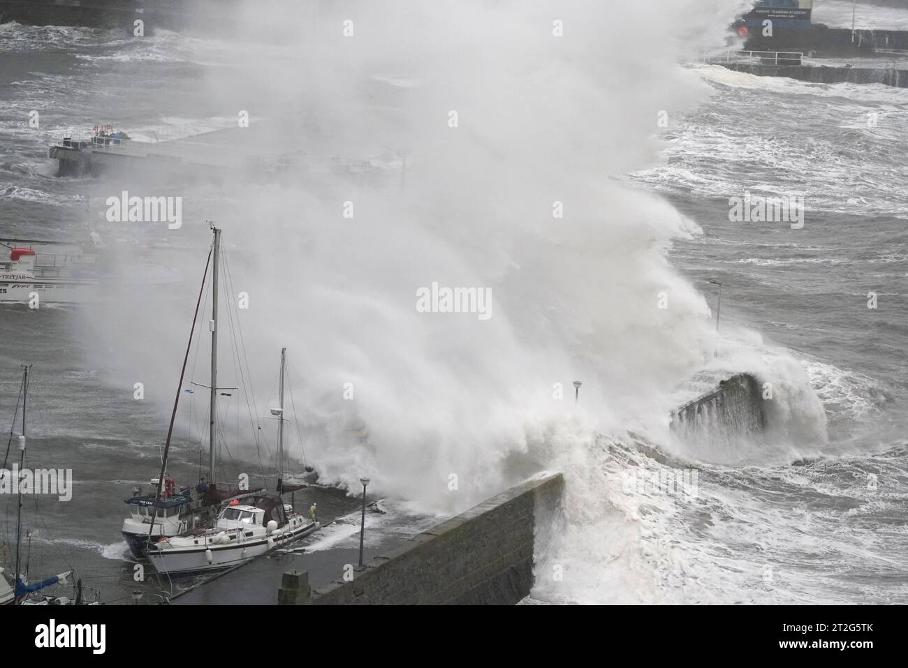 Waves at Stonehaven Harbour. The UK is bracing for heavy wind and rain ...