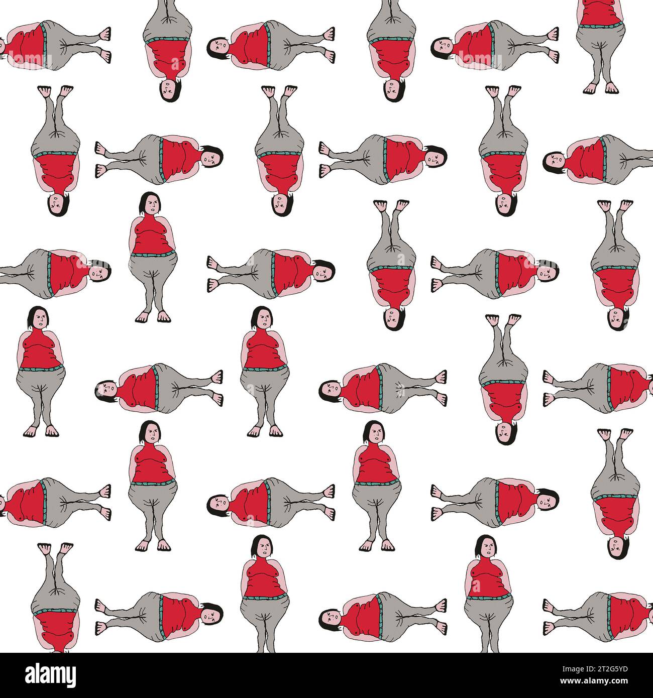 Fat woman standing sketchy drawing motif pattern Stock Photo - Alamy