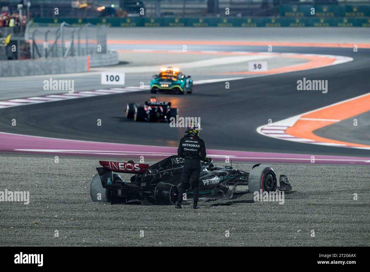 DOHA,QATAR - 7TH OCT 2023 - Lewis Hamilton (UK) Mercedes CRASH - AHMAD ...