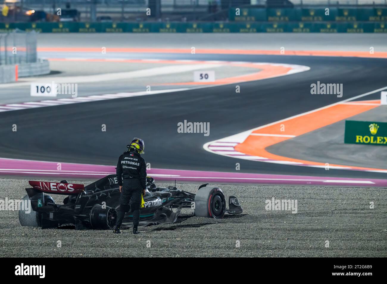 DOHA,QATAR - 7TH OCT 2023 - Lewis Hamilton (UK) Mercedes CRASH - AHMAD ...