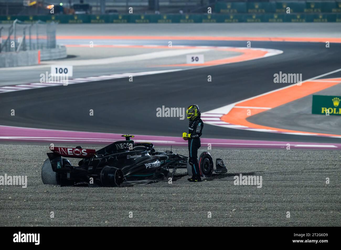 DOHA,QATAR - 7TH OCT 2023 - Lewis Hamilton (UK) Mercedes CRASH - AHMAD ...