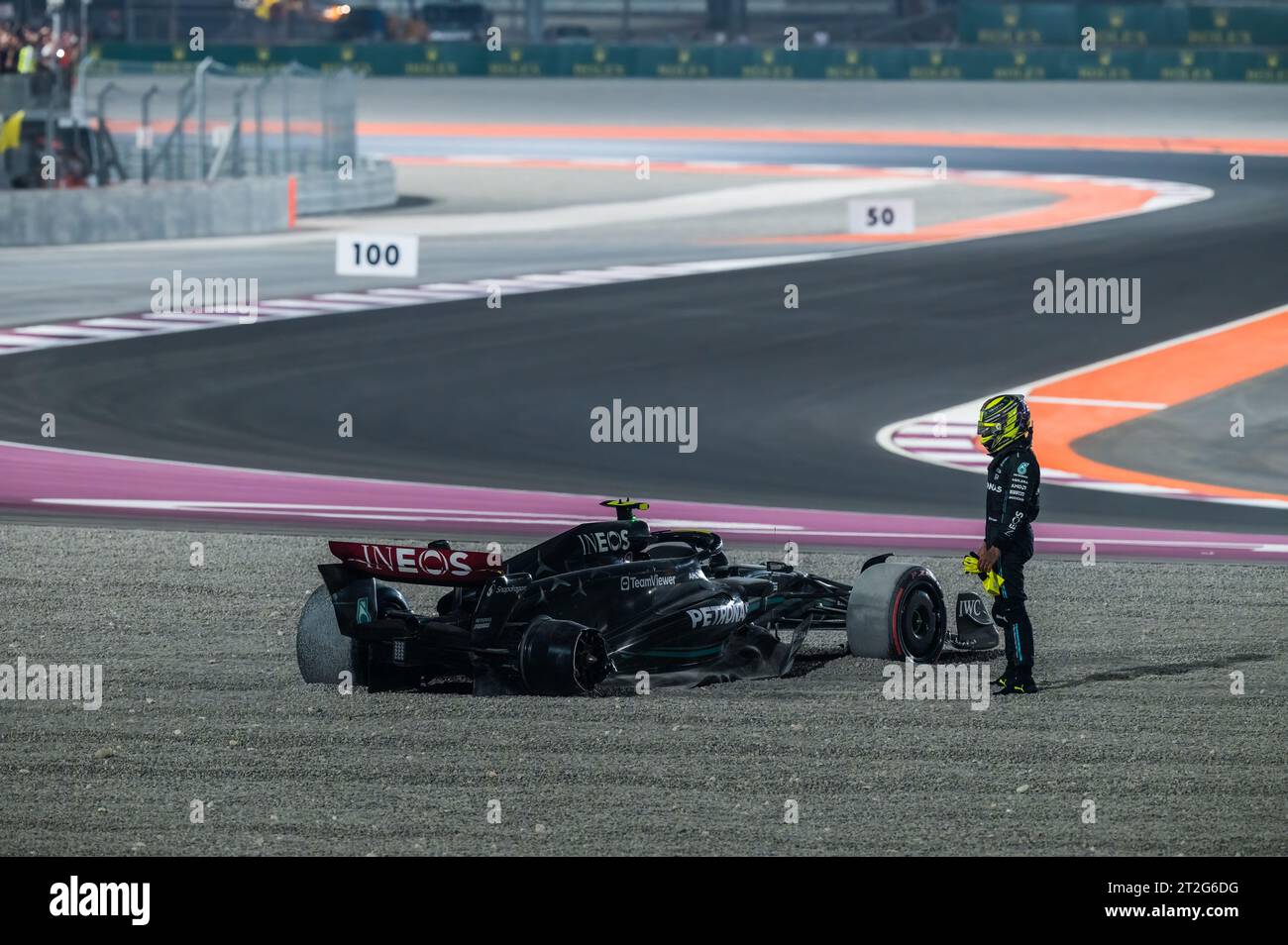 DOHA,QATAR - 7TH OCT 2023 - Lewis Hamilton (UK) Mercedes CRASH - AHMAD ...