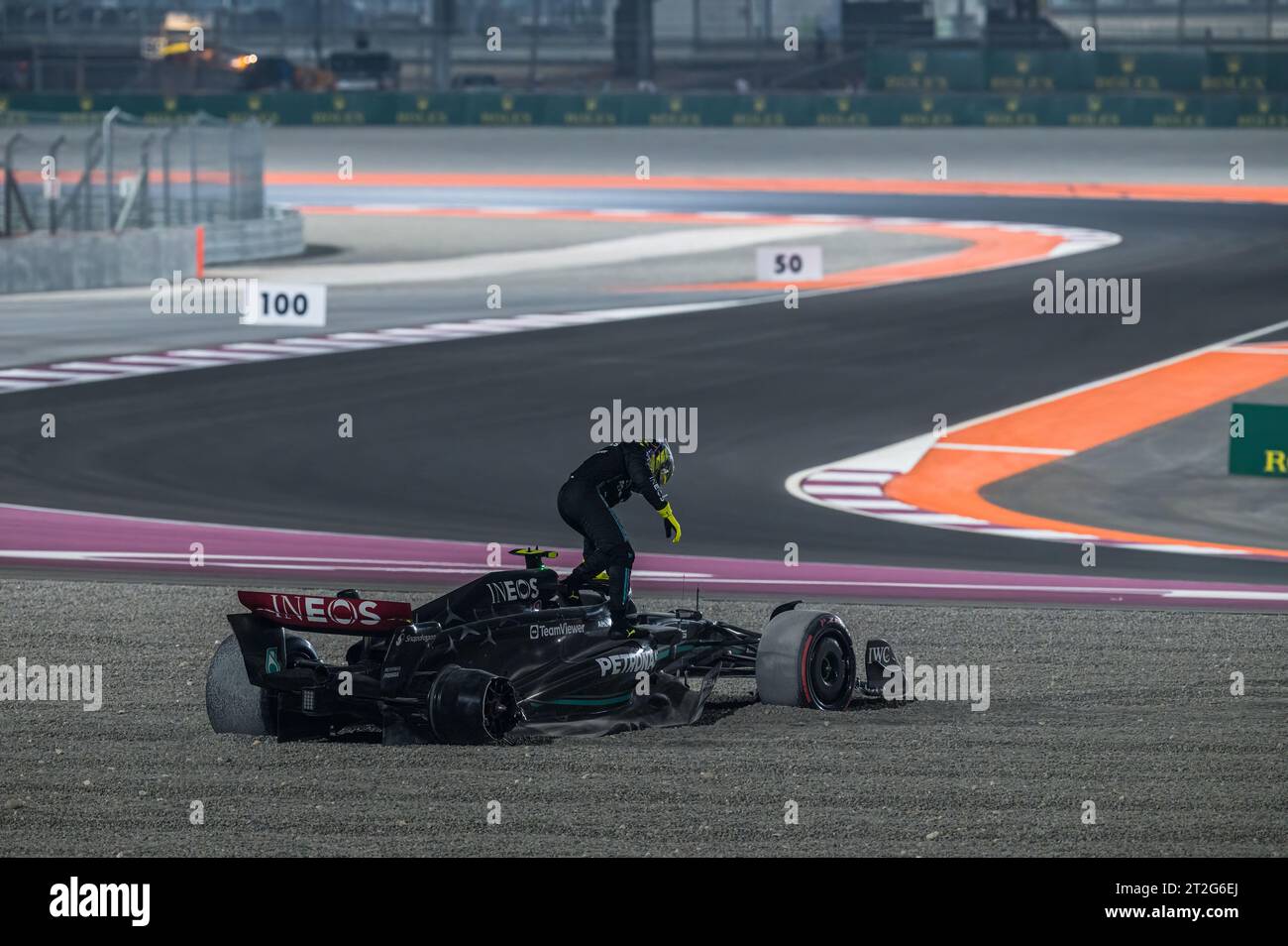 DOHA,QATAR - 7TH OCT 2023 - Lewis Hamilton (UK) Mercedes CRASH - AHMAD ...