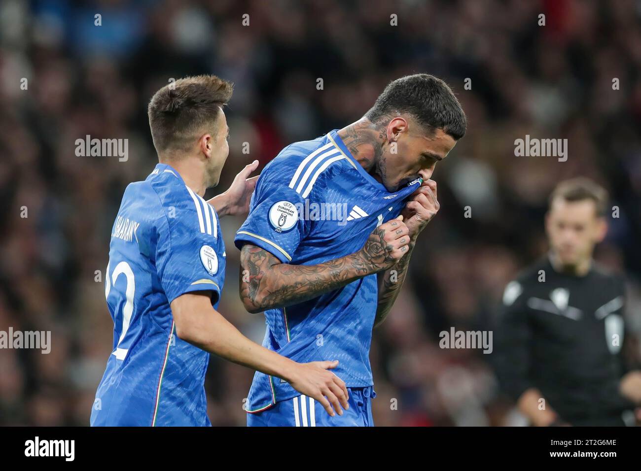 Gianluca Scamacca of Italy (R) seen in action during the European ...