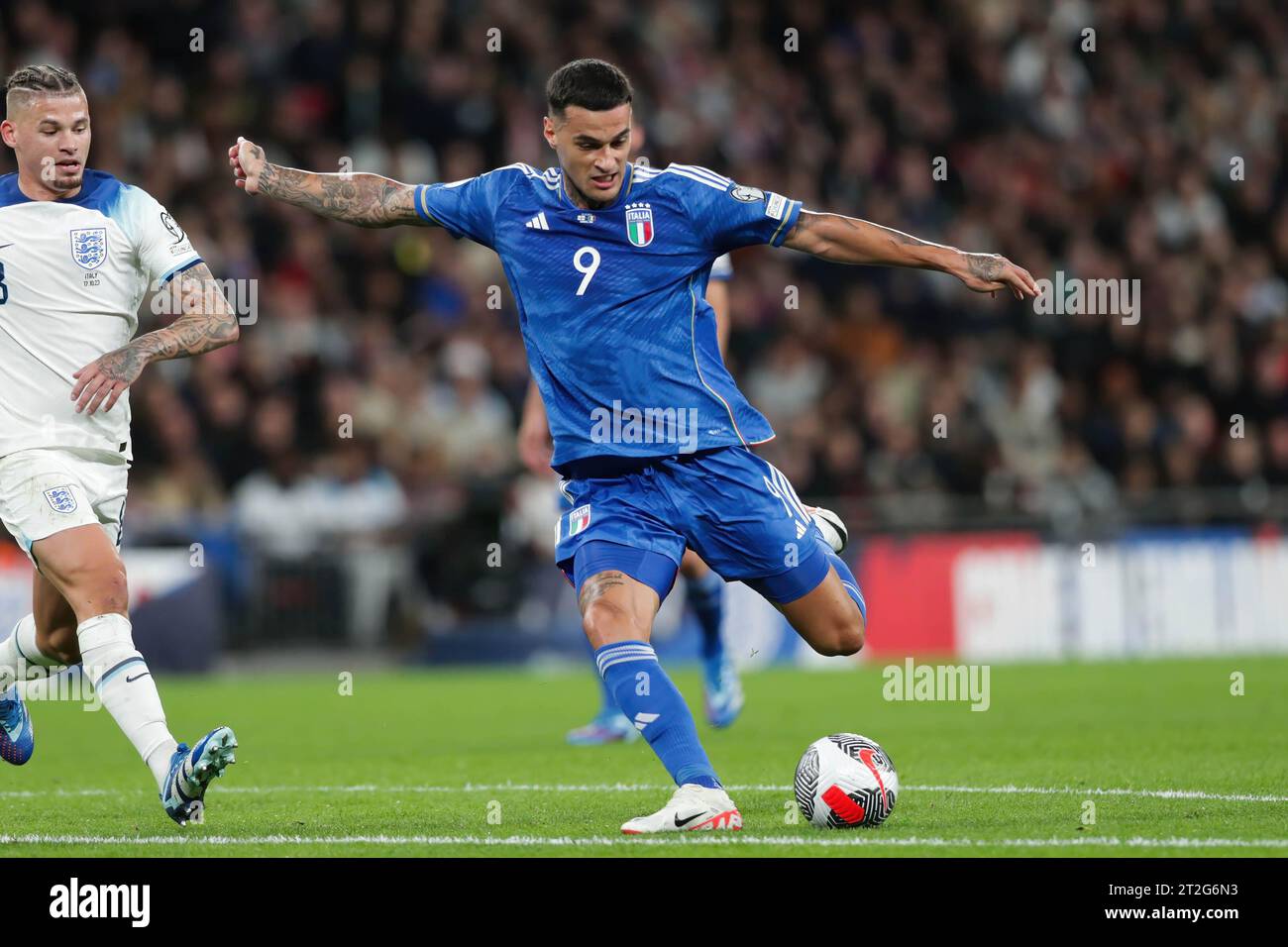 Gianluca Scamacca of Italy seen in action during the European ...
