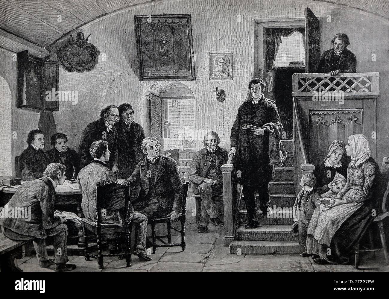 19th Century Illustration of Clergyman being Elected after Preaching a ...