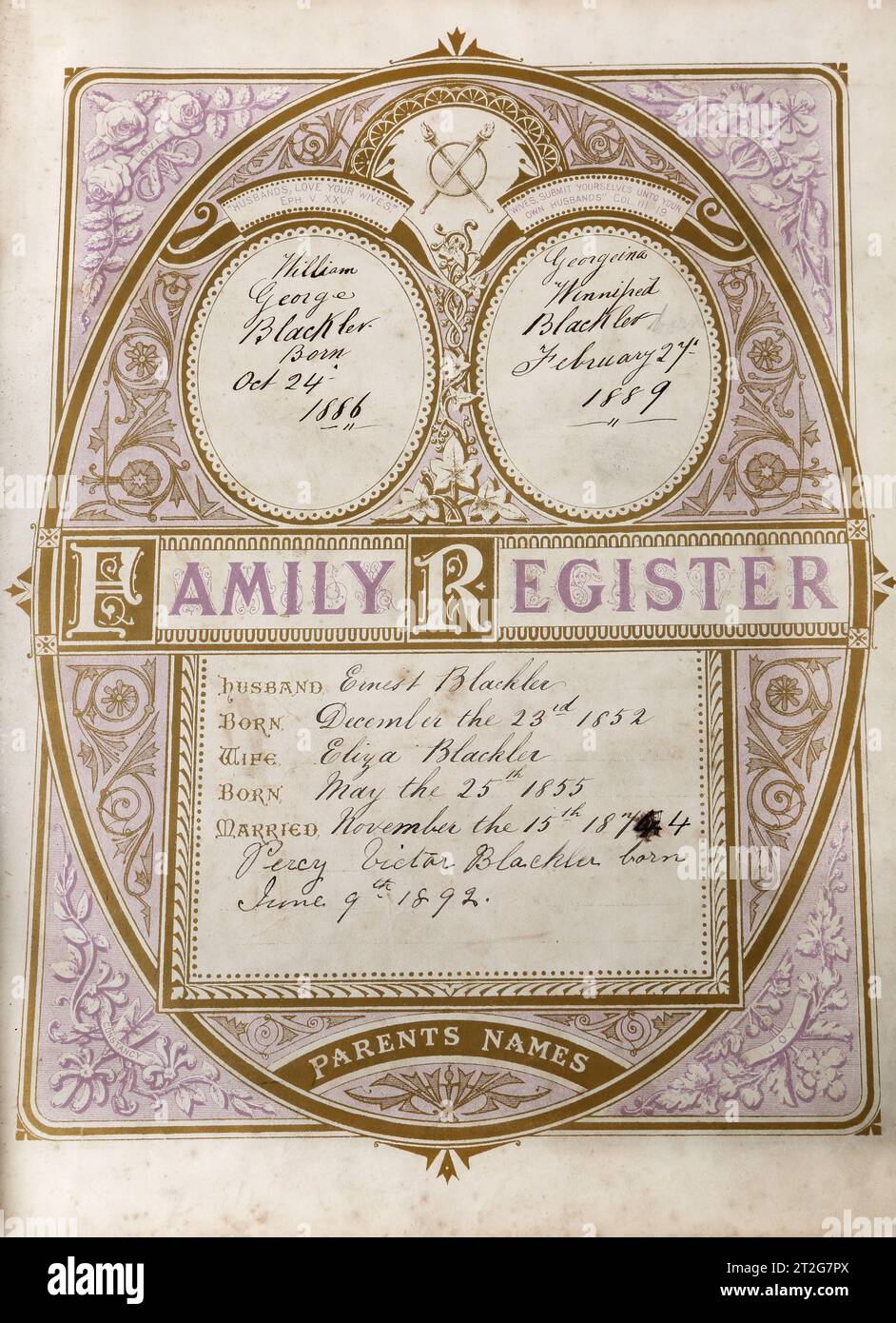 Family Register Page from 19th Century Holy Bible - The Self ...