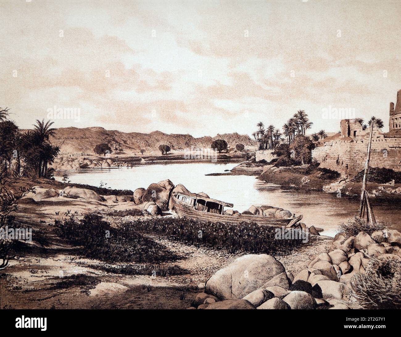 View of the Nile near the Island of Philae in Egypt Illustration from ...