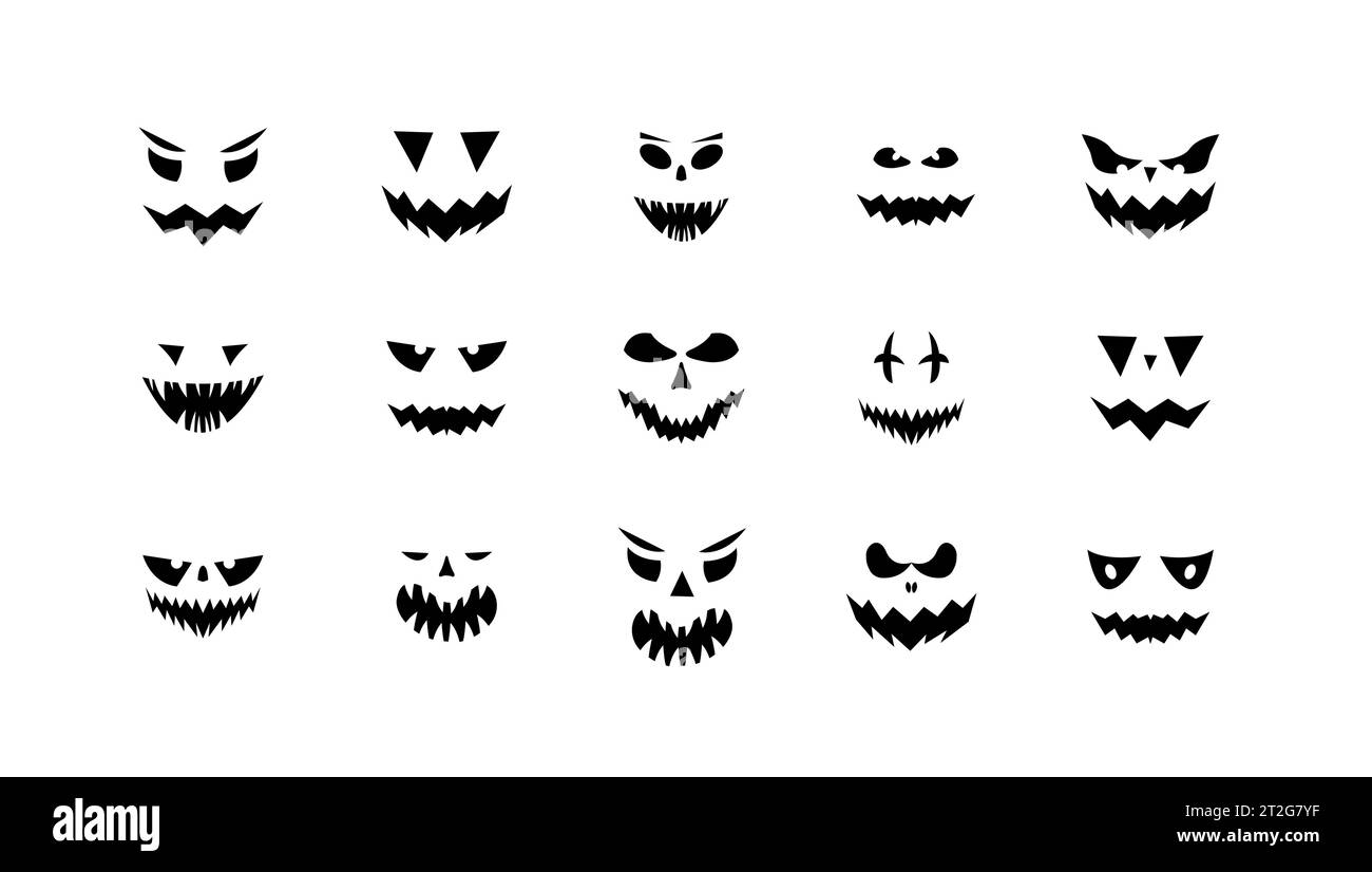 Halloween face icon set. Spooky monster face isolated Halloween clipart ...