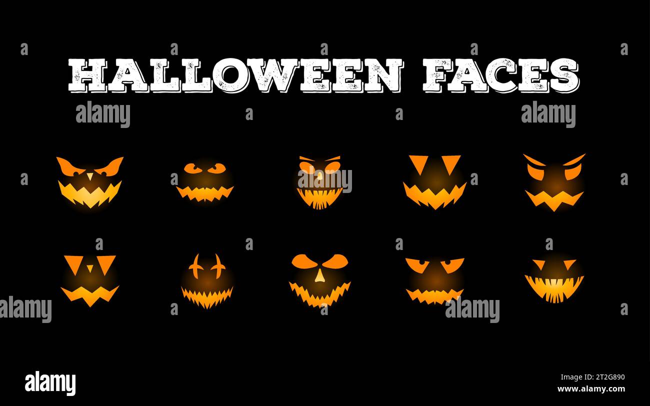 Pumpkin face Halloween clipart set. Spooky and scary faces for ...