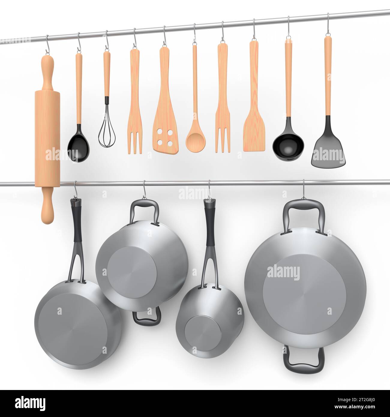 Set of kitchen utensil, stewpot, frying pan and chrome plated cookware ...