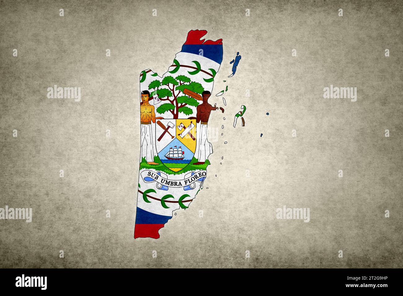 Grunge map of Belize with its flag printed within its border on an old ...