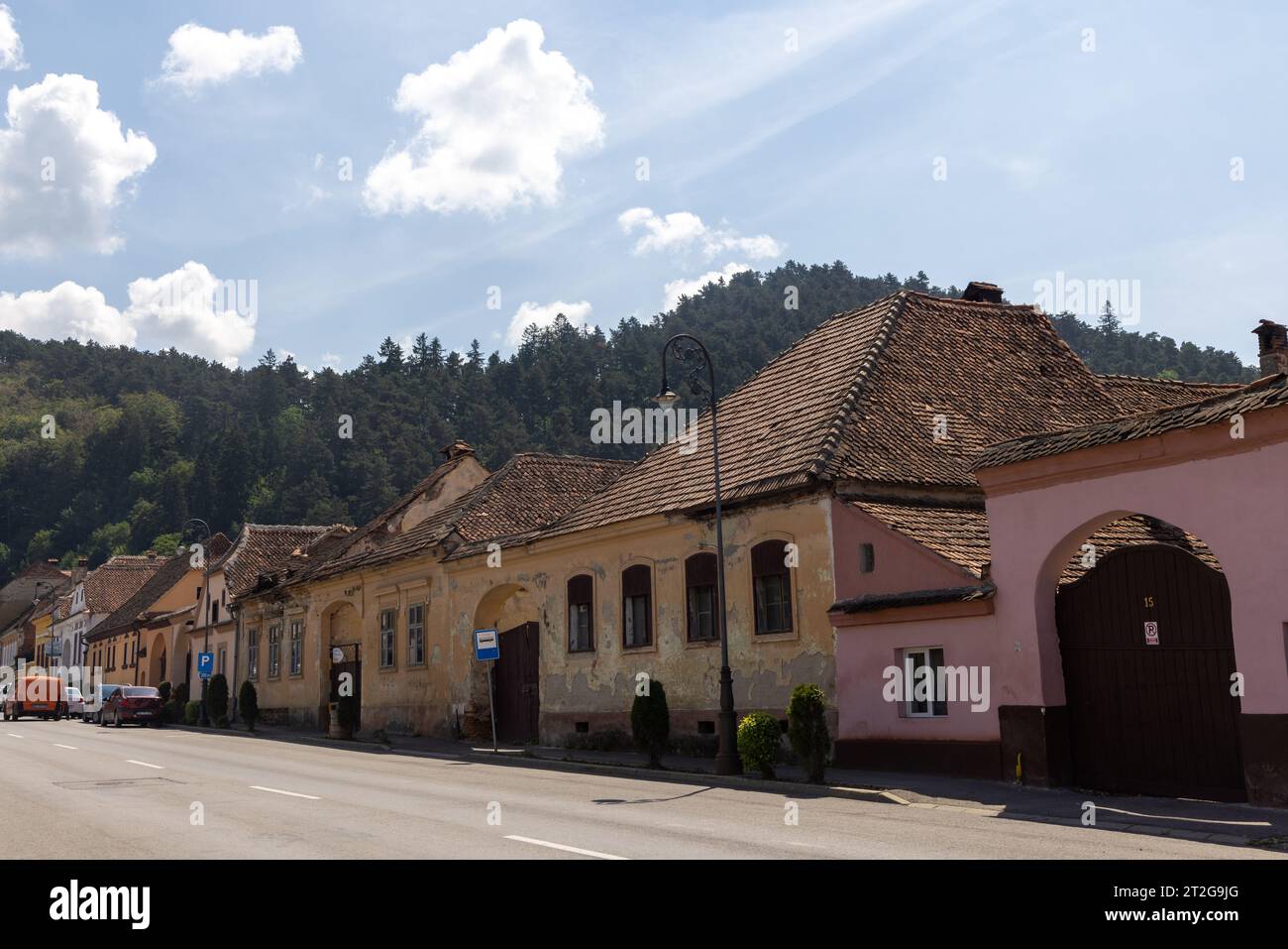 View of street in Râșnov, Transylvania, Romania, Europe, with ...