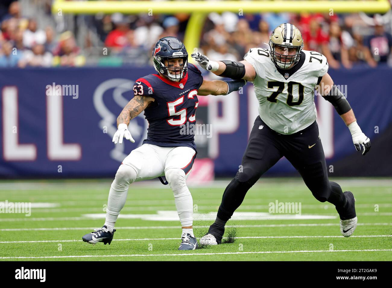 Houston Texans linebacker Blake Cashman (53) and New Orleans Saints ...