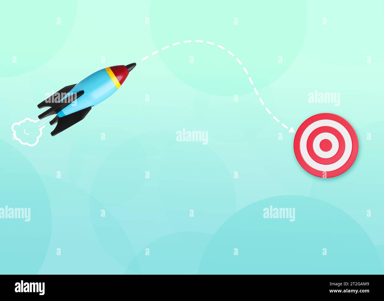 Target achievement. Rocket heading to dartboard on turquoise background ...